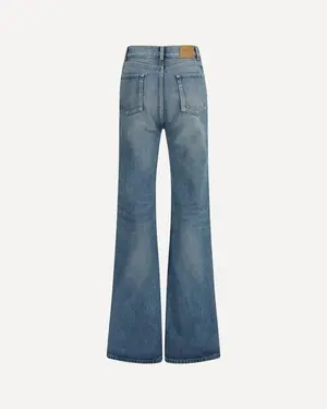 Saint Laurent Logo Patch Straight Leg Jeans - Blue