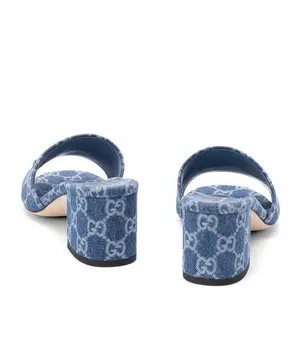 Gucci Monogrammed Horsebit Detailed Denim Sandals - Blue