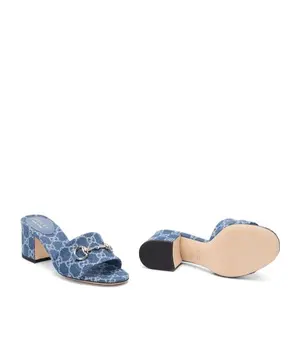 Gucci Monogrammed Horsebit Detailed Denim Sandals - Blue