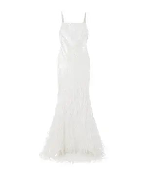 Retrofete Odessa Sequined Gown With Feathered Hem