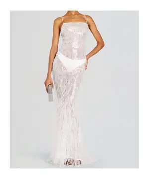 Retrofete Odessa Sequined Gown With Feathered Hem