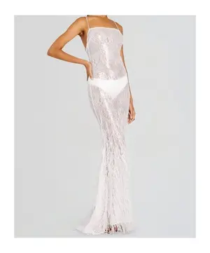 Retrofete Odessa Sequined Gown With Feathered Hem