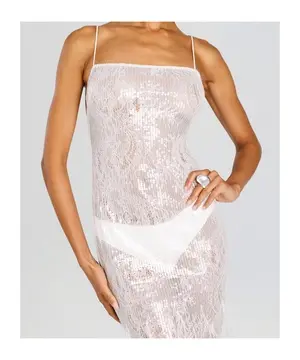 Retrofete Odessa Sequined Gown With Feathered Hem