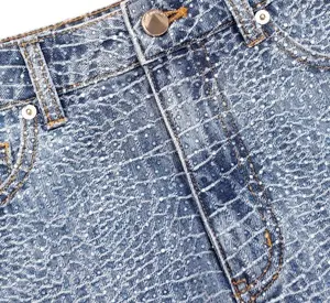 SELF-PORTRAIT Croc-embossed High-waisted Denim Shorts
