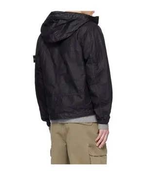 Stone Island Logo Patch Hooded Jacket - Black