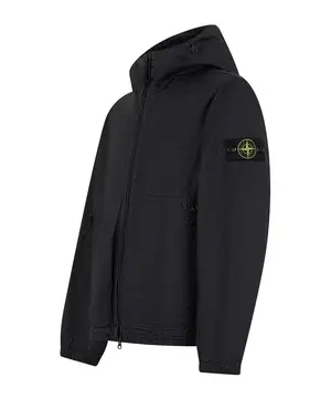 Stone Island Logo Patch Hooded Jacket - Black