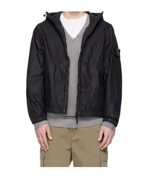 Stone Island Logo Patch Hooded Jacket - Black