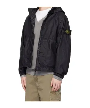 Stone Island Logo Patch Hooded Jacket - Black