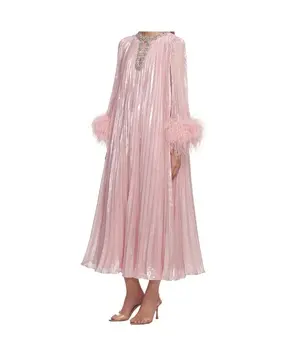SELF-PORTRAIT Feather Trim Midi Dress - Pink
