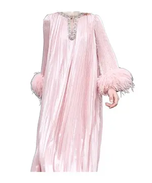 SELF-PORTRAIT Feather Trim Midi Dress - Pink
