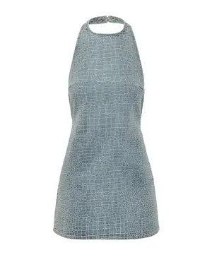 SELF-PORTRAIT Embossed Denim Mini Dress - Blue