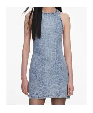SELF-PORTRAIT Embossed Denim Mini Dress - Blue