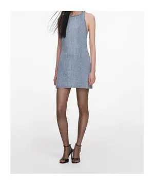 SELF-PORTRAIT Embossed Denim Mini Dress - Blue