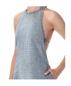 SELF-PORTRAIT Embossed Denim Mini Dress - Blue