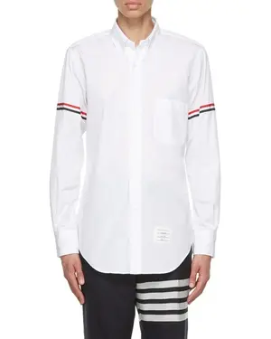 Thom Browne Rwb Striped Long-sleeved Shirt - White