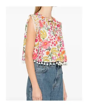 Farm Rio Floral Printed Pom-pom Sleeveless Top
