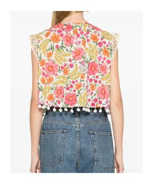 Farm Rio Floral Printed Pom-pom Sleeveless Top