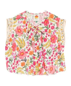 Farm Rio Floral Printed Pom-pom Sleeveless Top - Multicolor