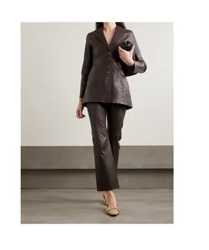 Nour Hammour Long-sleeved Leather Blazer