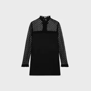 Celine Lace Mini Dress In Diagonal Wool