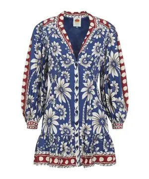 Farm Rio Floral Print V-neck Mini Dress With Ruffled Hem