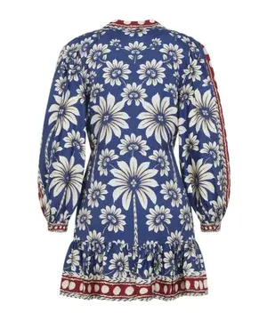 Farm Rio Floral Print V-neck Mini Dress With Ruffled Hem