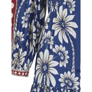 Farm Rio Floral Print V-neck Mini Dress With Ruffled Hem