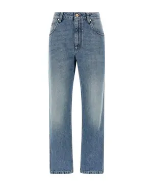 Brunello Cucinelli Logo Patch Straight Leg Jeans - Blue