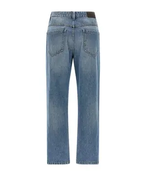 Brunello Cucinelli Logo Patch Straight Leg Jeans - Blue