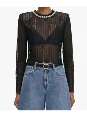 SELF-PORTRAIT Embellished Trim Lace Blouse