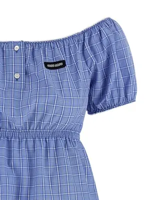 Miu Miu Checked Mini Dress - Light Blue