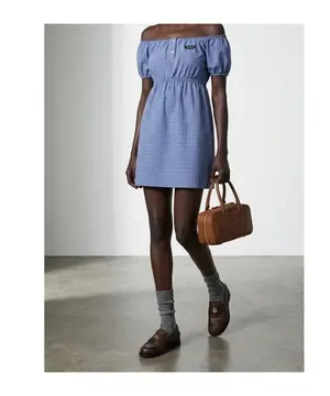 Miu Miu Checked Mini Dress - Light Blue
