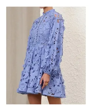 Zimmermann Patience Mini Dress With Lace And Raglan Sleeves - Blue