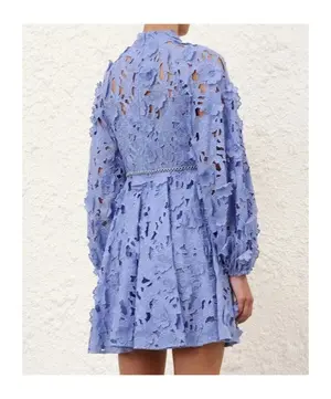 Zimmermann Patience Mini Dress With Lace And Raglan Sleeves - Blue