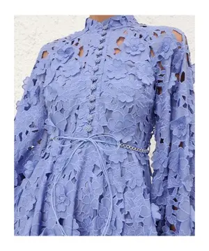 Zimmermann Patience Mini Dress With Lace And Raglan Sleeves - Blue
