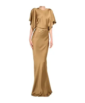 Norma Kamali Reverse Obi Draped Maxi Dress - Camel