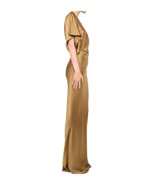 Norma Kamali Reverse Obi Draped Maxi Dress - Camel