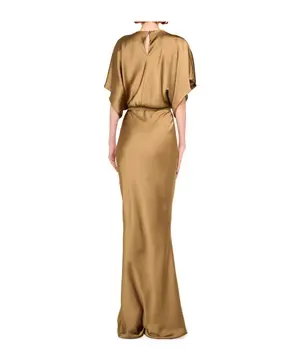 Norma Kamali Reverse Obi Draped Maxi Dress - Camel