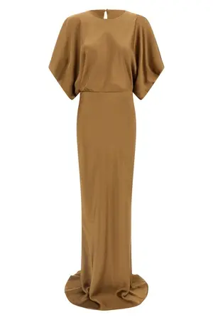 Norma Kamali Reverse Obi Draped Maxi Dress - Camel