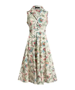 Etro Sleeveless V-neck Dress With Floral Print And Ruffles