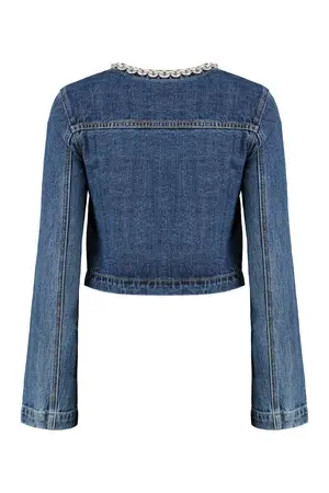 SELF-PORTRAIT Embellished Trim Denim Jacket