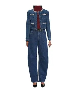 SELF-PORTRAIT Embellished Trim Denim Jacket