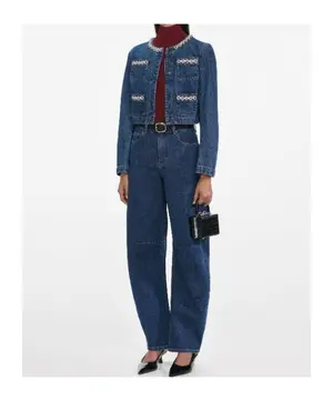 SELF-PORTRAIT Embellished Trim Denim Jacket