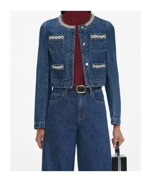 SELF-PORTRAIT Embellished Trim Denim Jacket