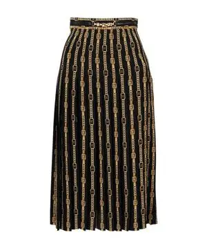 Celine Pleated Crepe De Chine Skirt With Chain Pattern