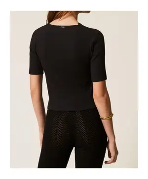 TWINSET Lace Trim Cropped T-shirt