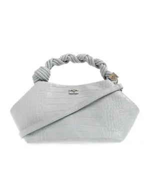 GANNI Crocodile-effect Mini Bou Tote Bag With Twisted Handle - Gray