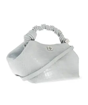GANNI Crocodile-effect Mini Bou Tote Bag With Twisted Handle - Gray