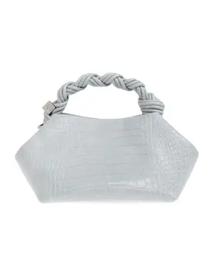 GANNI Crocodile-effect Mini Bou Tote Bag With Twisted Handle - Gray