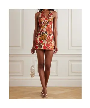 SIR. Castella Floral-print Linen Halterneck Mini Dress